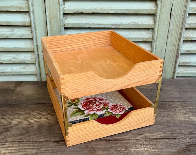 Vintage Wood Desk Tray, 2 Tier Stacking Legal Size Paper Tray, Dove ...