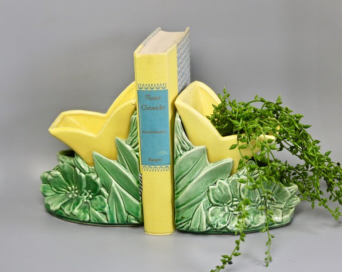 Vintage Set of Mccoy Art Pottery Flower Pot Planter Bookends, Set Green ...