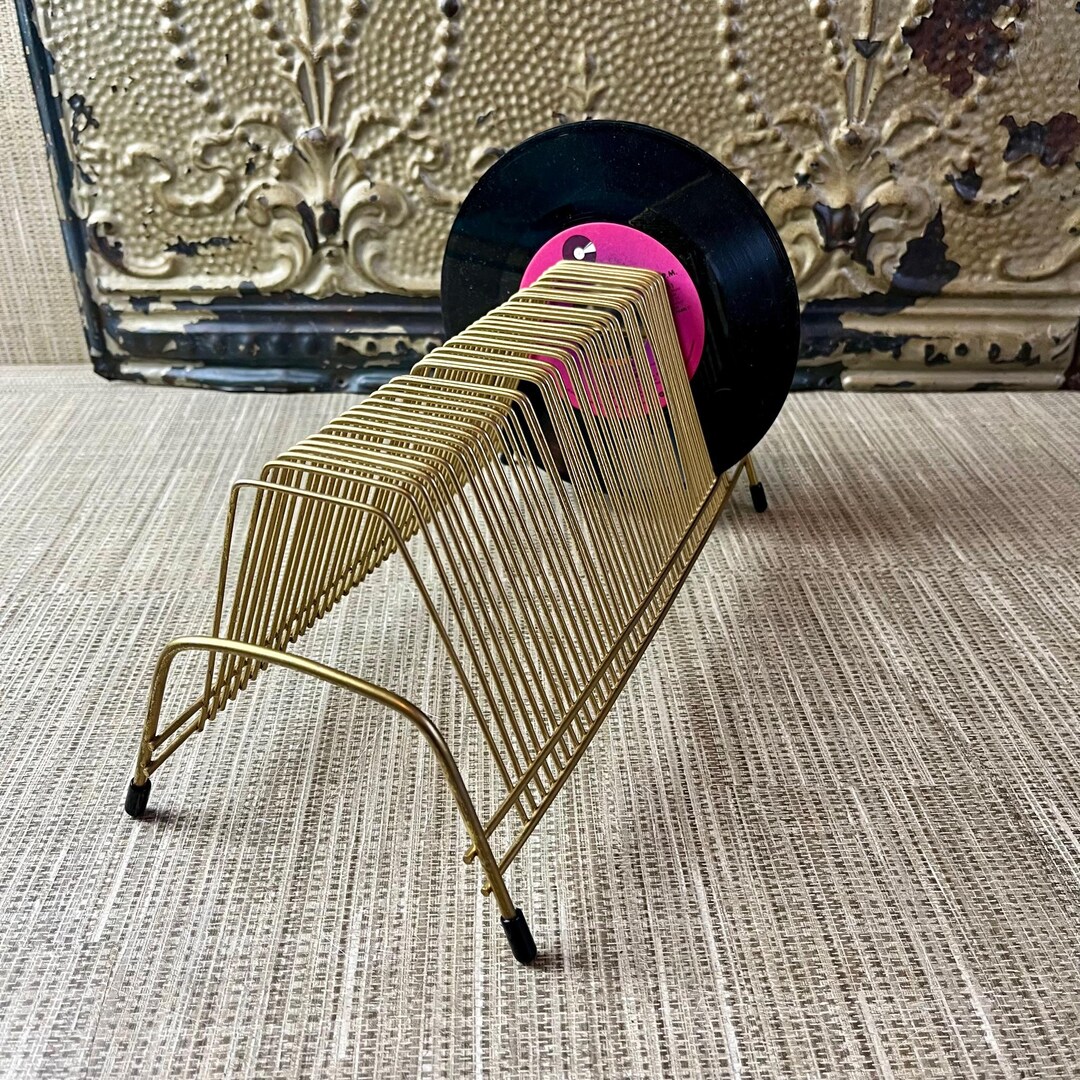 Vintage Record Stand, Gold Metal, Letter Organizer, Desk, Organizer, 45 ...