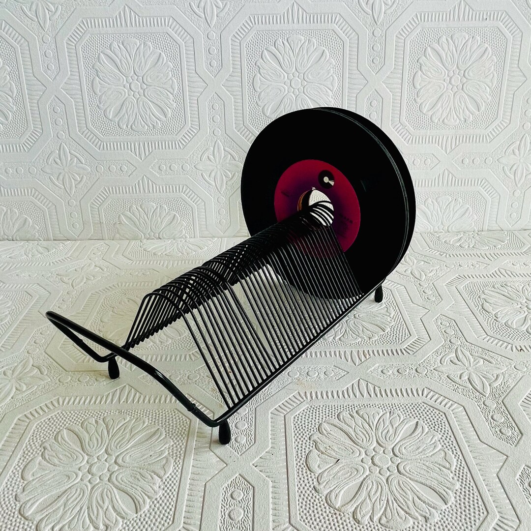 Vintage Mid-century Black Table Top Record Storage, Record Rack, Retro ...