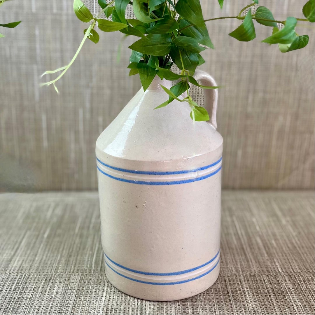 Antique Stoneware Jug. Beige With Blue Stripe. Antique Pottery ...