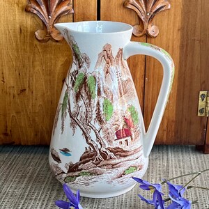 Vintage Antique Brown Transfer Ware Pitcher, Landscape Design, Large ...