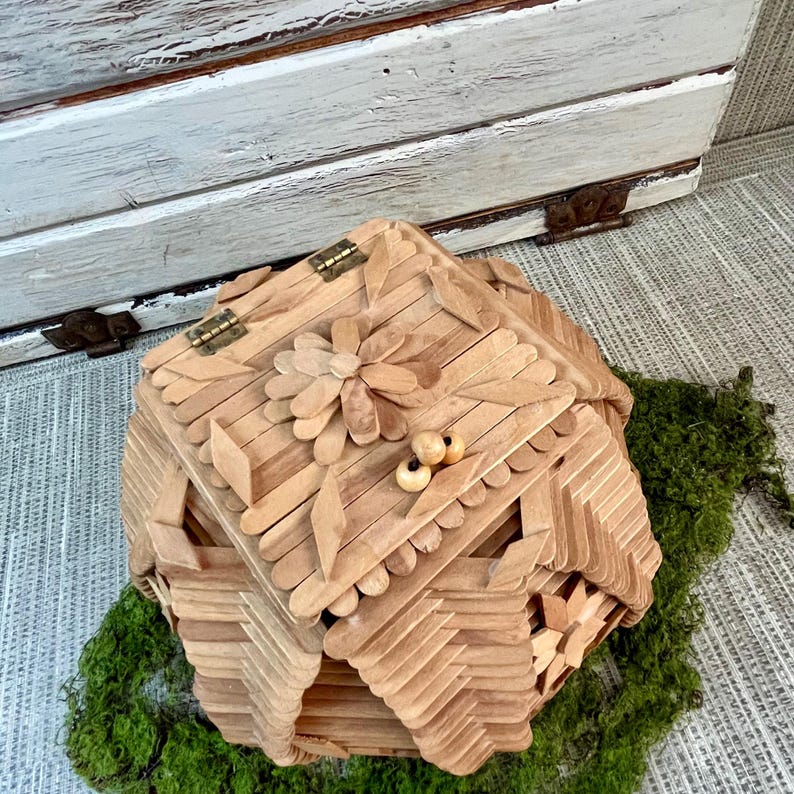 Vintage Popsicle Sticks Box With Lid Primitive Americana Tramp Art ...