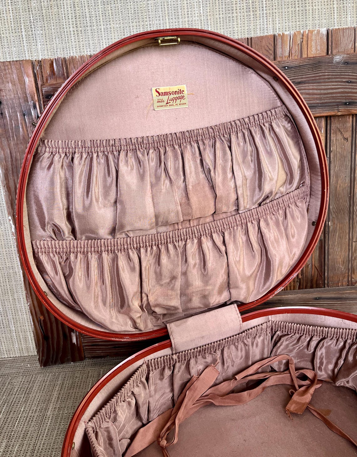 Vintage Round Brown Samsonite ,suitcase, Hatbox Luggage, Hard Shell ...