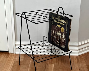Vintage Mid Century 1960s Modern Black Wire LP Record Album Rack ...
