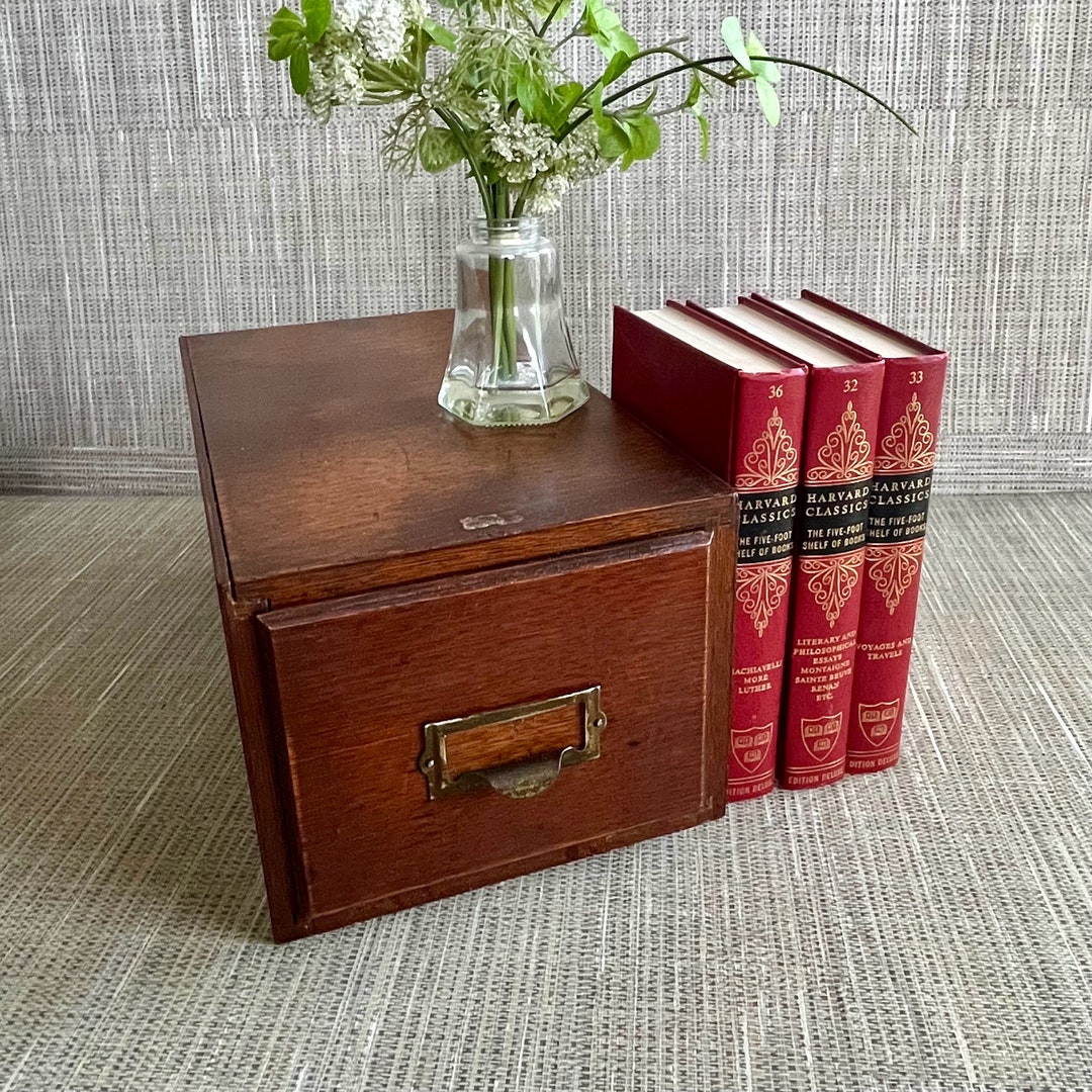 Vintage Oak Wood One Drawer Card Catalog, Library Box, Storage, Box ...