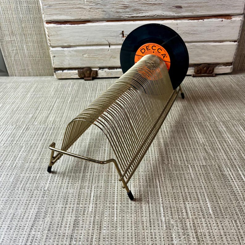 Vintage Record Stand, Gold Metal, Letter Organizer, Desk, Organizer, 45 ...