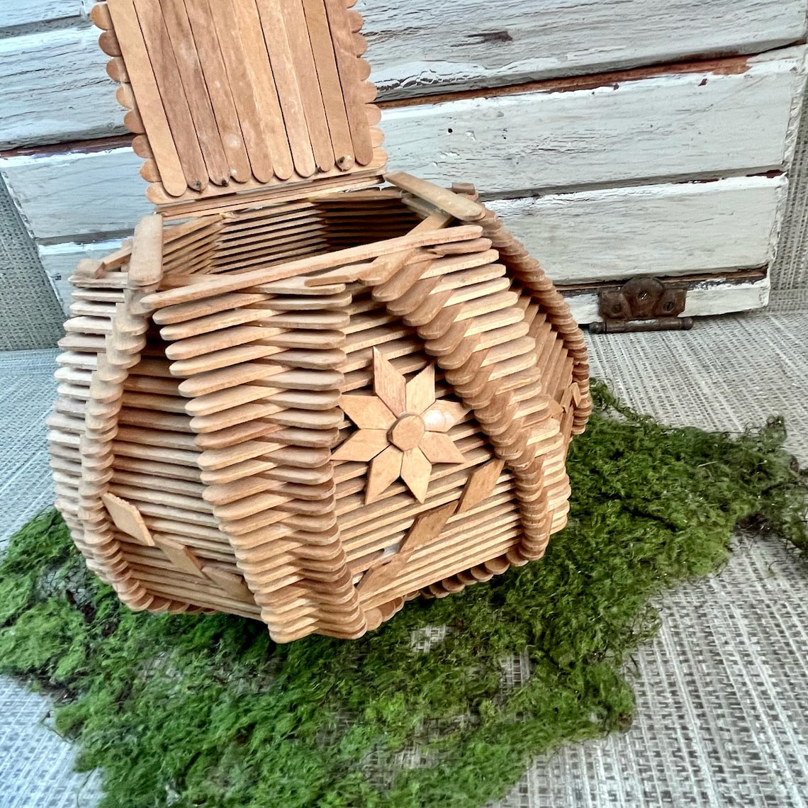 Vintage Popsicle Sticks Box With Lid Primitive Americana Tramp Art ...