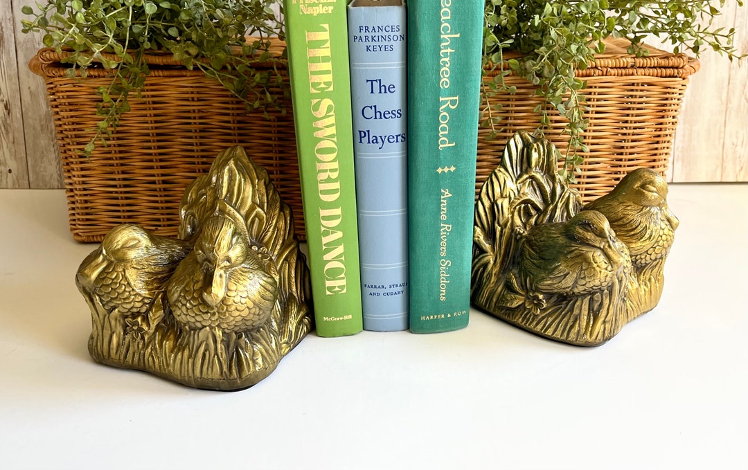 Vintage Midcentury Nesting Bird Bookends, Gold Cast Metal Heavy ...