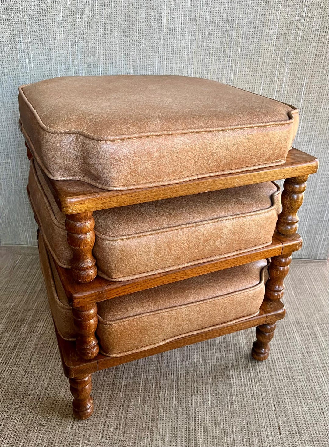 Mid-century Modern Tan Vinyl Vintage Stacking Ethan Allen Footstool ...