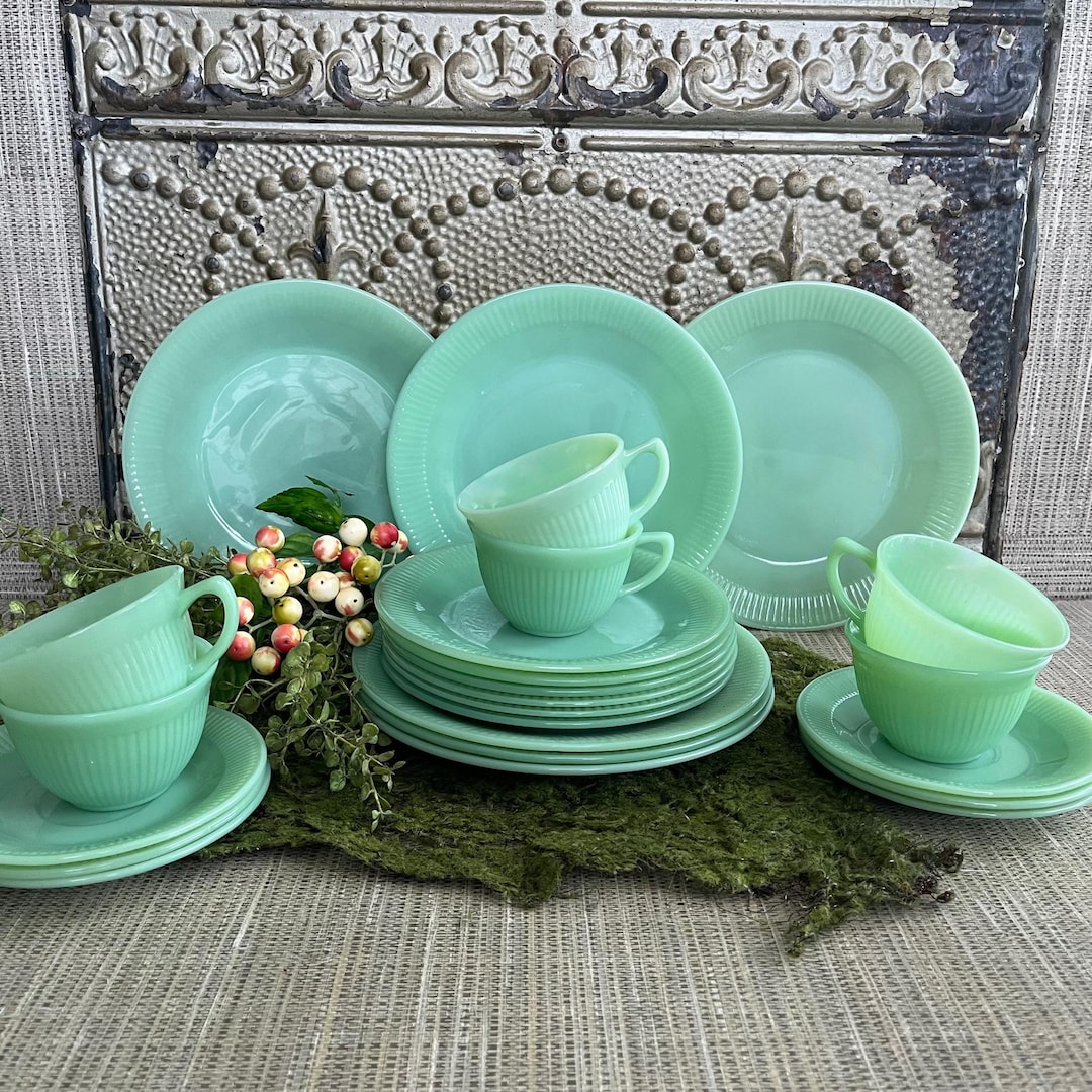 Vintage Jadeite Dinnerware Fire King Jane Ray Pattern, Six Each Dinner ...