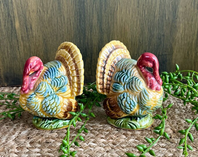 Vintage Lefton Turkey Salt and Pepper Shaker Set H7441 Thanksgiving Fall Kitchen Decor Retro ...