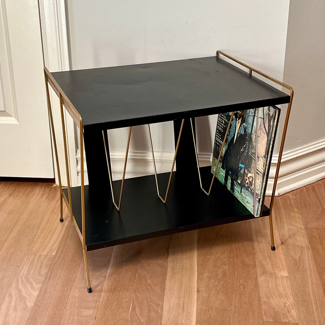 Mid-century Modern Record Player Stand, Black and Gold, Vintage LP ...