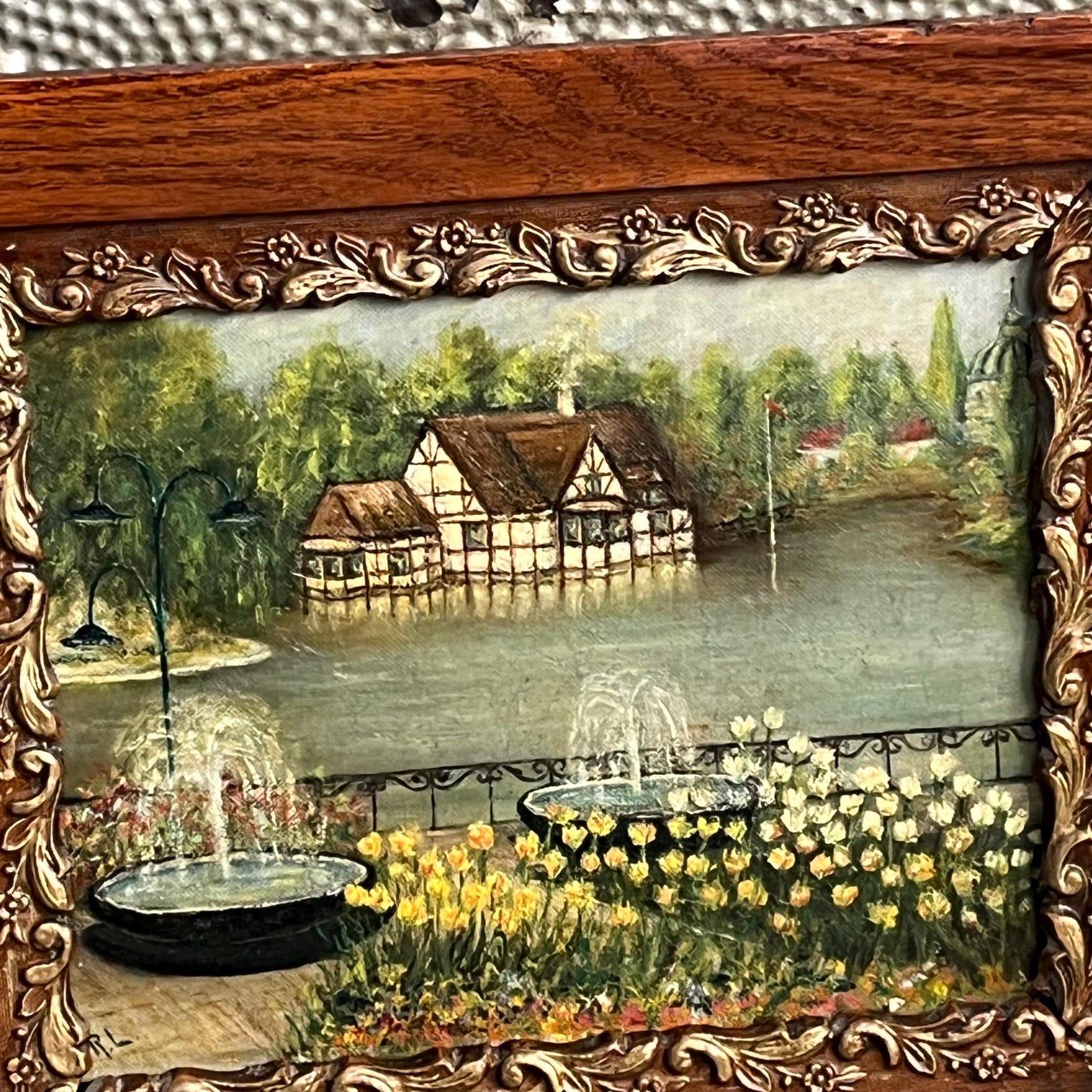 Vintage Handpainted and Framed Landscape With House Ornate Frame ...