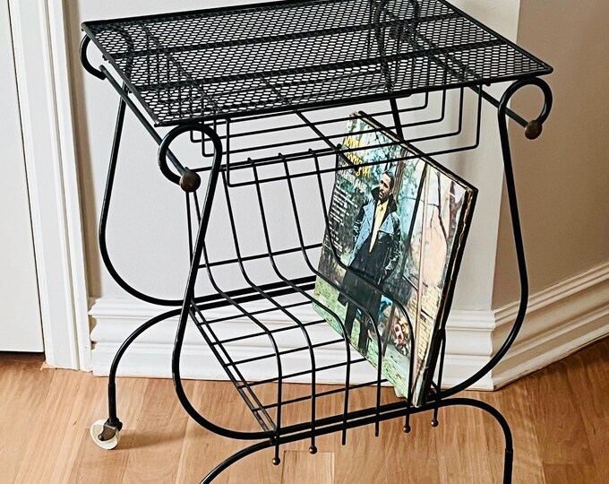 Vintage Mid Century 1960s Modern Black Wire LP Record Album Rack ...