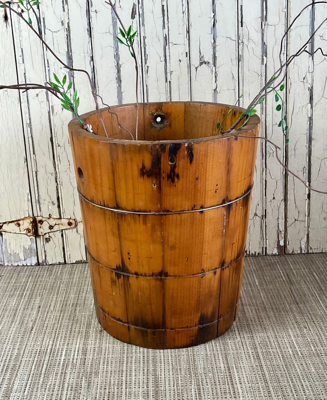Vintage Wood Ice Cream Churn Bucket Genuine Vintage Farmhouse Natural ...