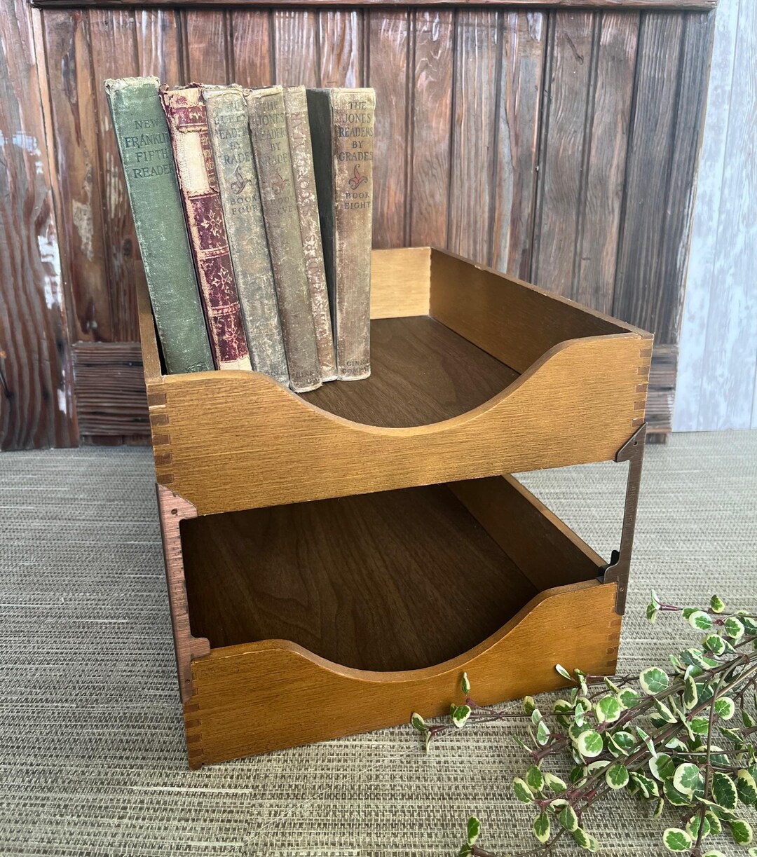 Vintage Wood Desk Tray, 2 Tier Stacking Letter Size Paper Tray, Dove ...