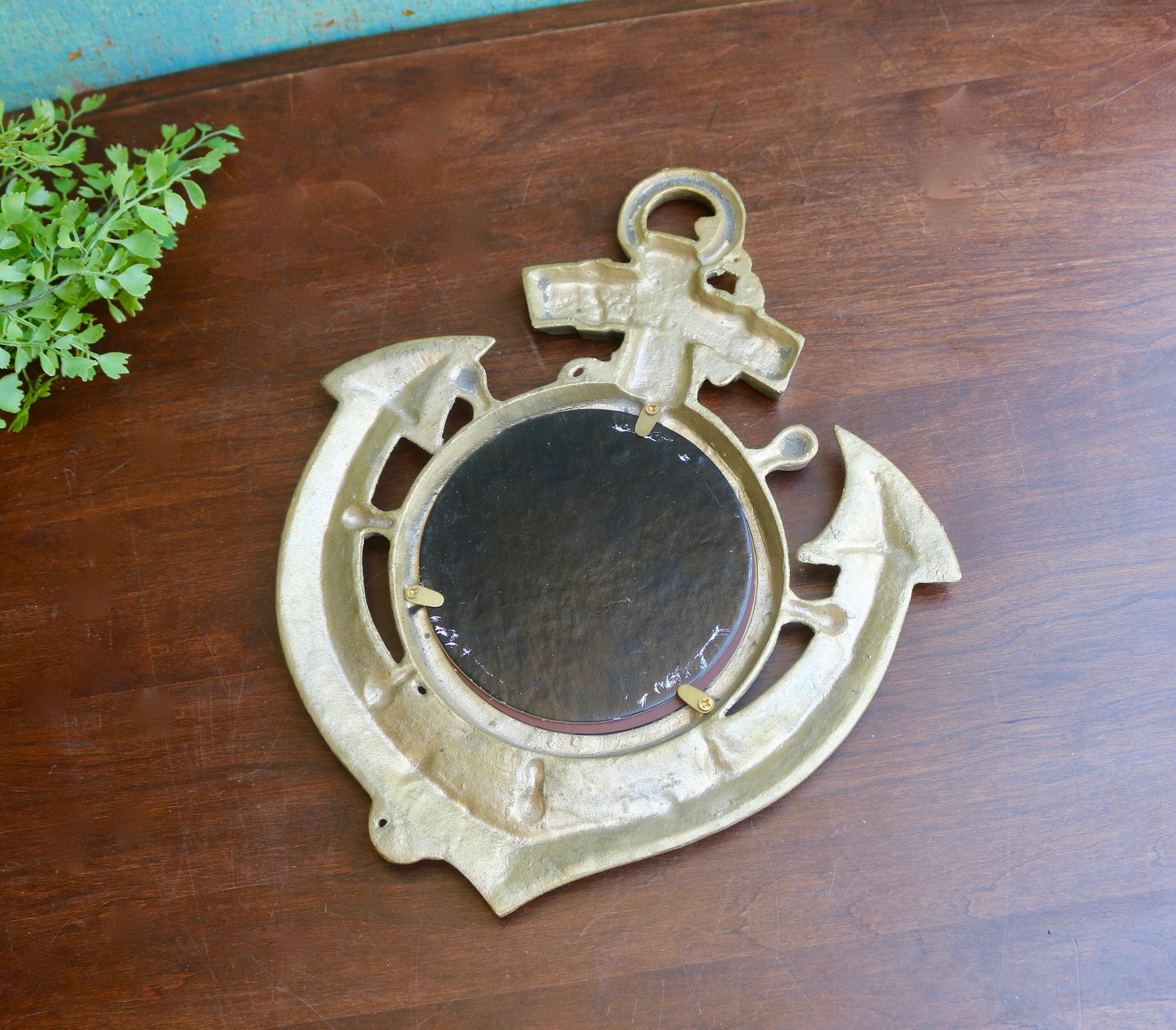 Vintage Brass Mirror Nautical Anchor Round Mirror Coastal - Etsy
