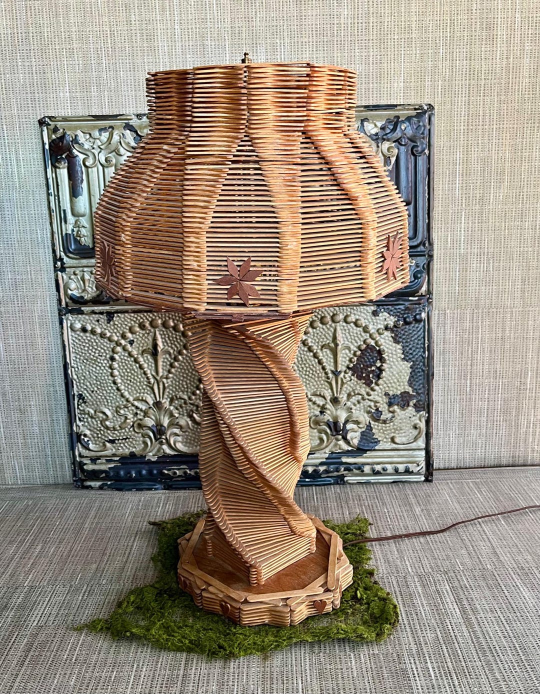Vintage Popsicle Sticks Lamp Primitive Americana Tramp Art Midcentury ...