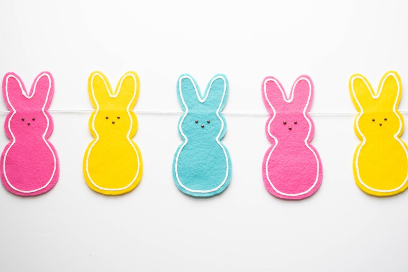Peeps Bunny Felt Banner in Pink Yellow and Blue for Easter | Etsy