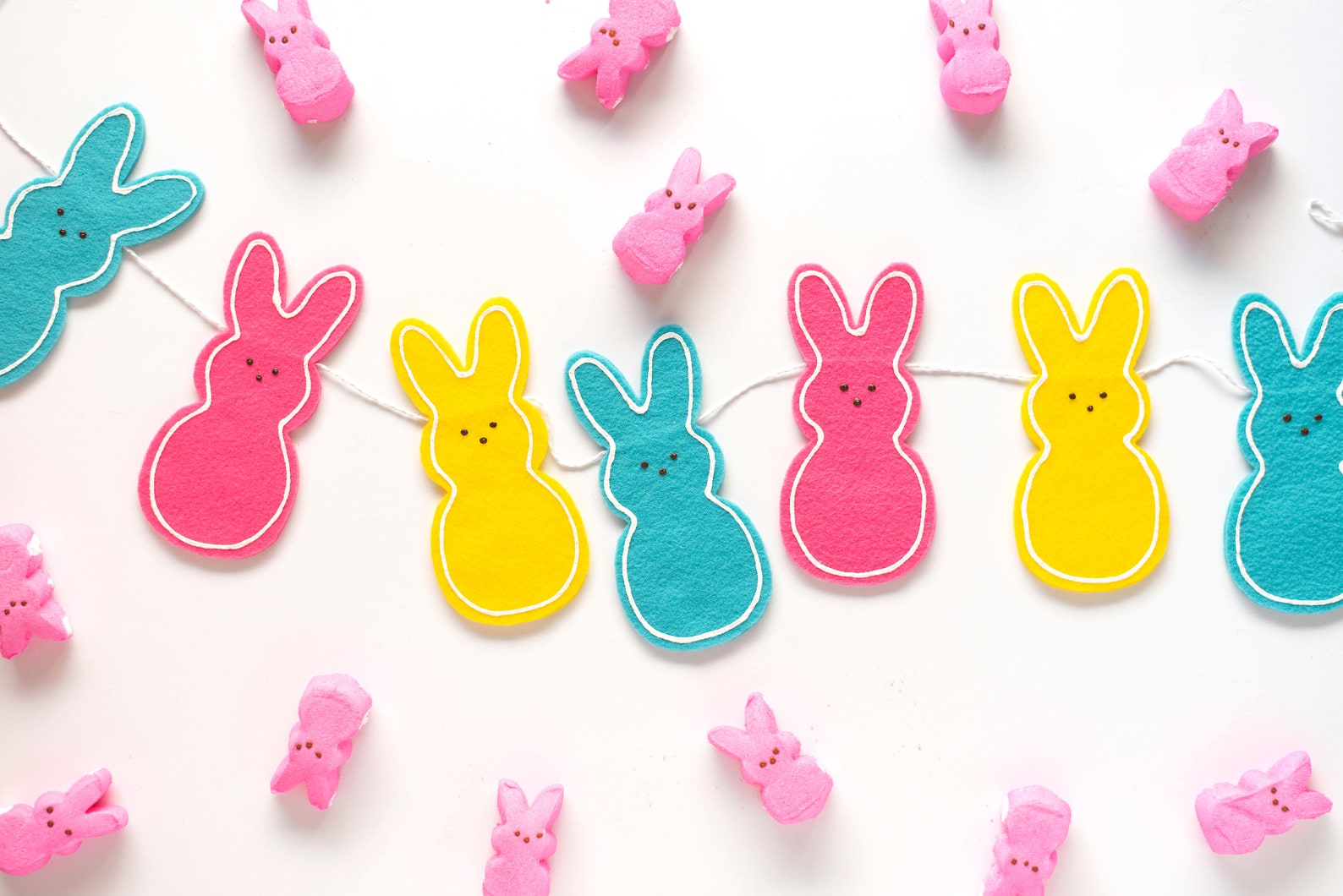 Peeps Bunny Felt Banner in Pink Yellow and Blue for Easter - Etsy