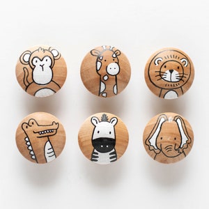Safari Animal Hand Painted Wood Knobs Pulls Nursery Decor - Lion ...