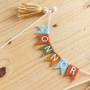 Personalized Name Felt Flag Pennant & Tassel Cake Topper - Boho ...
