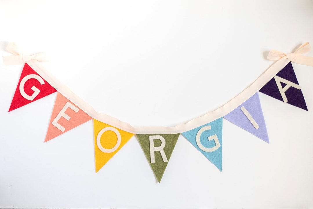Large Personalized Name Triangle Flag Banner With Border Nursery, Kid's ...