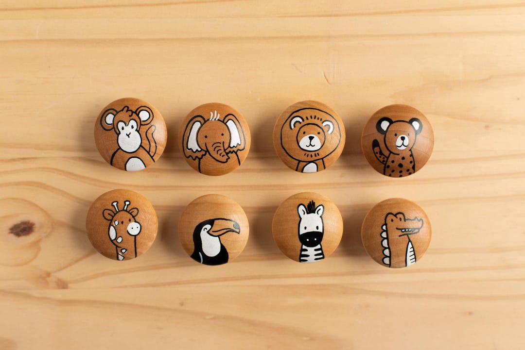Safari Animal Hand Painted Wood Knobs Pulls Nursery Decor - Lion ...