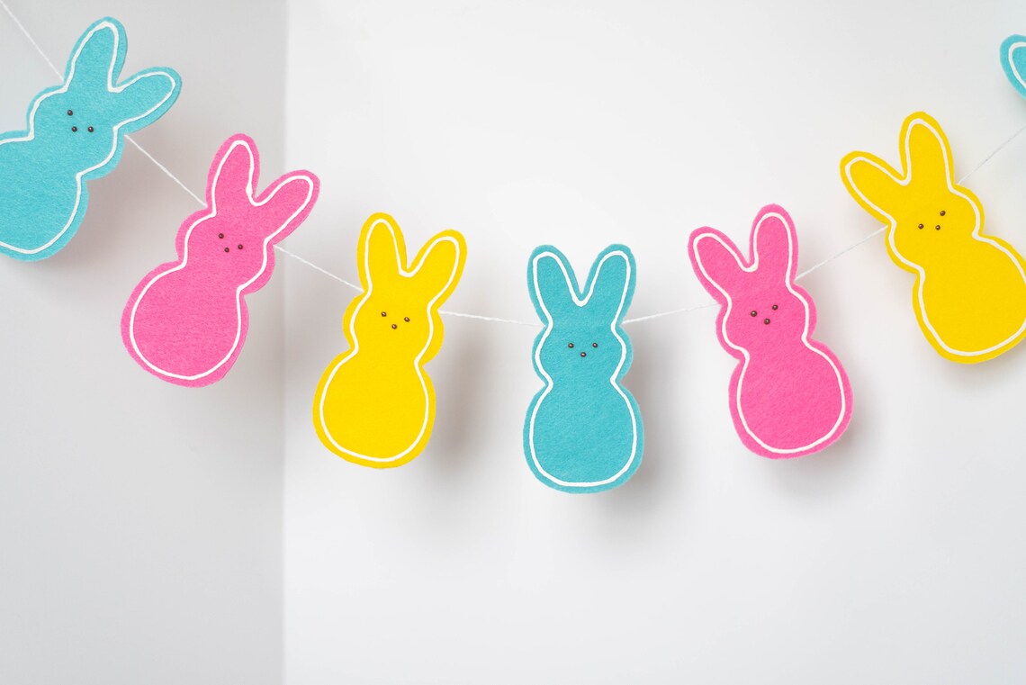 Peeps Bunny Felt Banner in Pink Yellow and Blue for Easter | Etsy