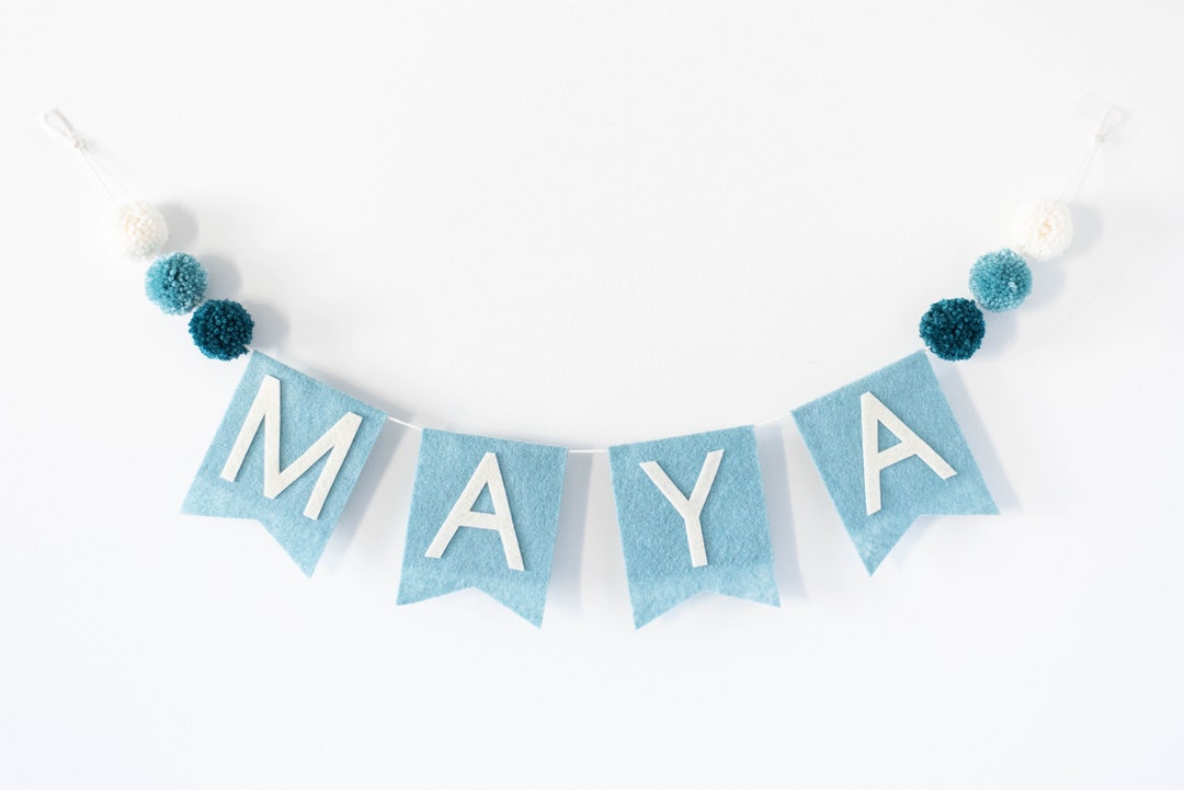 CUSTOM Name Felt Flag Square Pennant Banner With 3 Pom Poms for ...