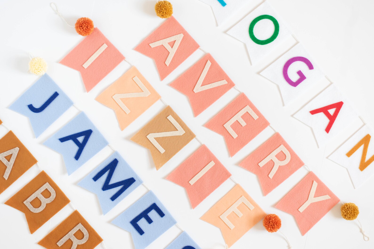 CUSTOM Name Felt Flag Square Pennant Banner With Pom Poms for - Etsy