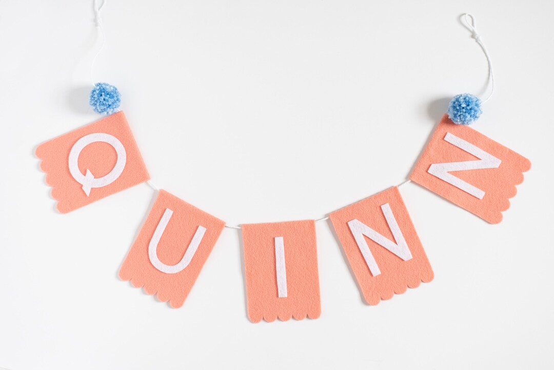 CUSTOM Name Felt Scalloped Flag Square Pennant Banner for Children and ...