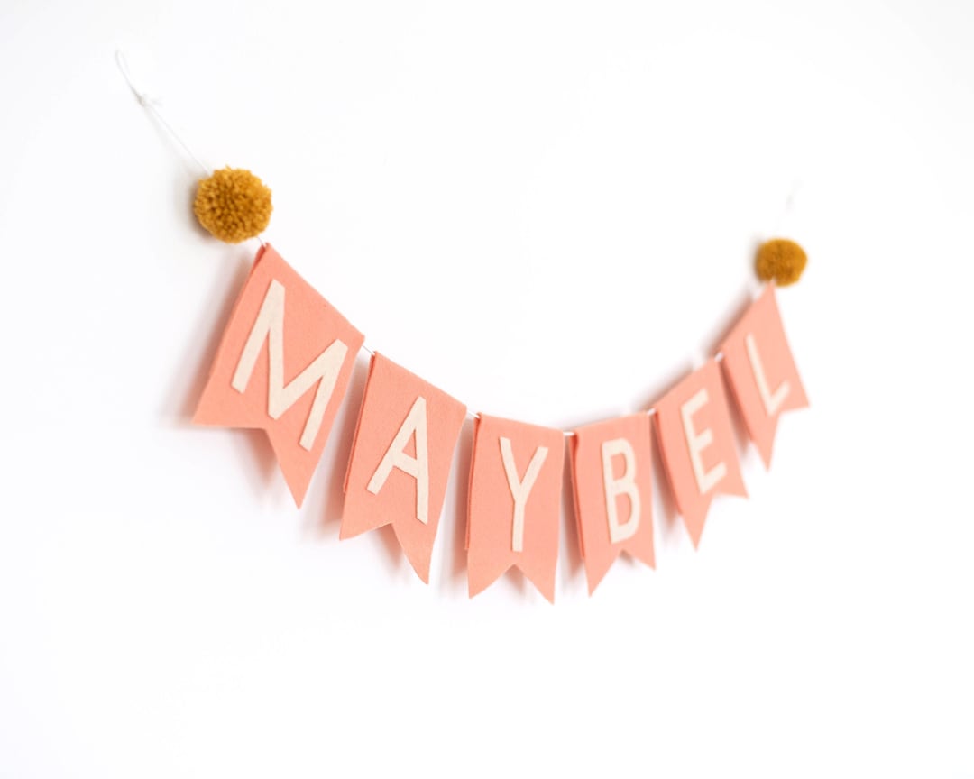CUSTOM Name Felt Flag Square Pennant Banner With Pom Poms | Children ...