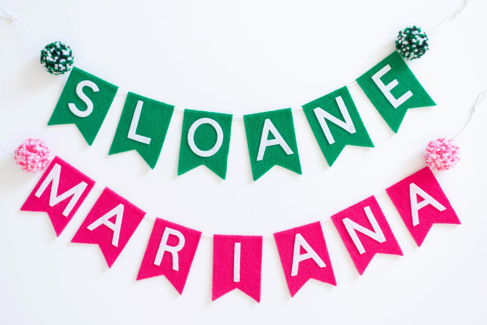 CUSTOM Small Name Felt Flag Square Pennant Banner With Pom Poms for ...