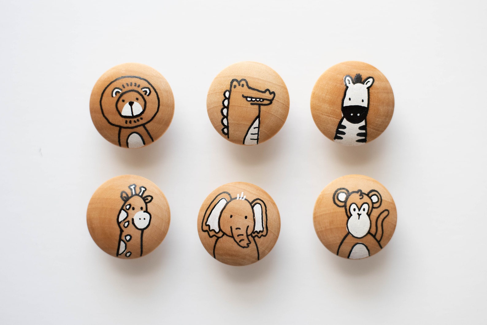 Safari Animal Hand Painted Wood Knobs Pulls Nursery Decor - Lion ...
