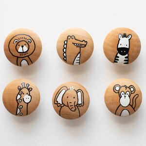 Safari Animal Hand Painted Wood Knobs Pulls Nursery Decor - Lion ...