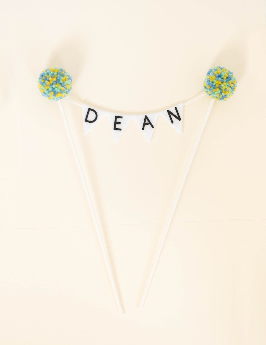 CUSTOM Flag Cake Topper With Pom Poms Triangle or Square Flags for ...