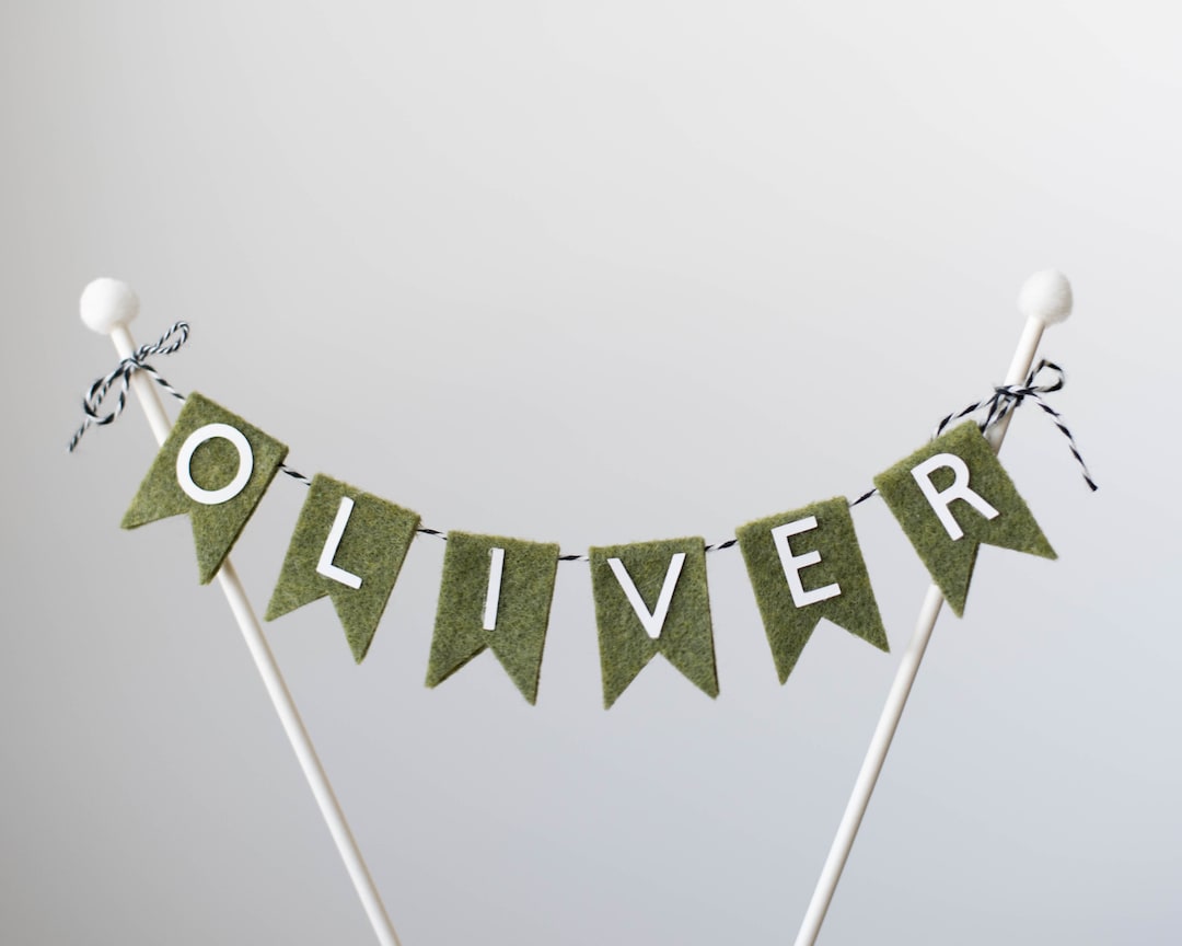 Personalized Name Felt Flag Pennant Cake Topper - Boho | Handmade First ...