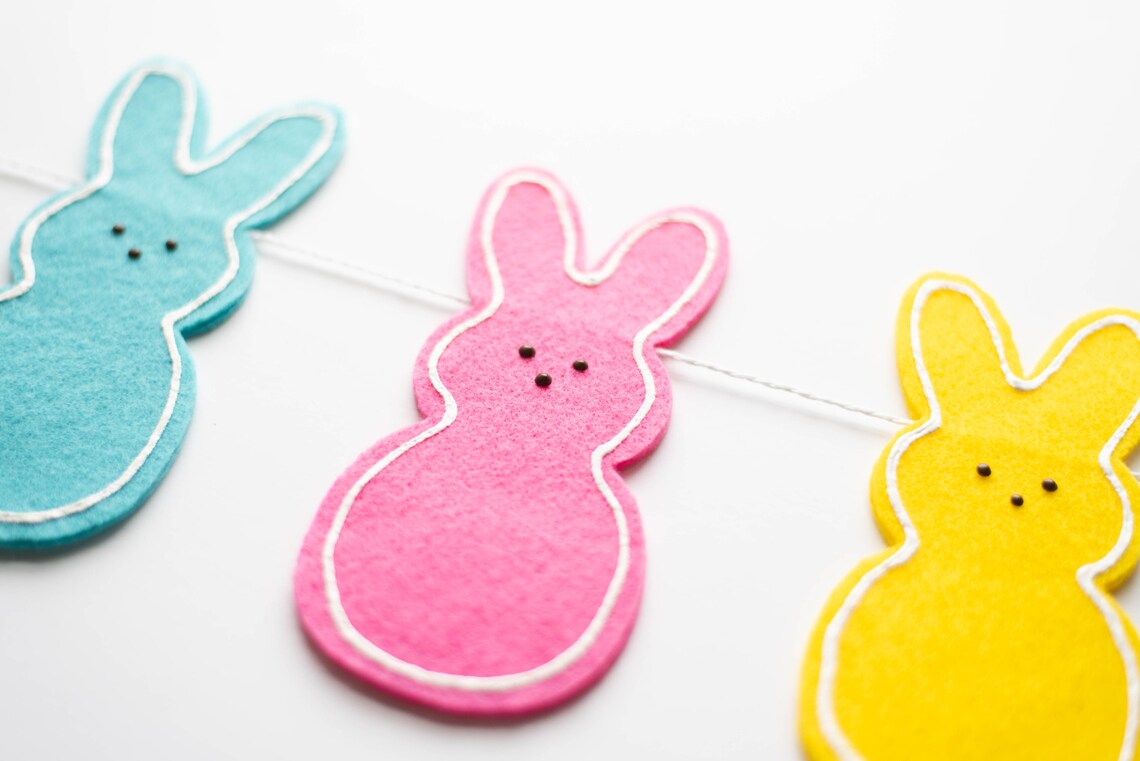 Peeps Bunny Felt Banner in Pink Yellow and Blue for Easter | Etsy