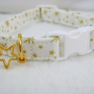 Cat Collar - White With Metallic Gold Stars and Starbursts With a Matte ...