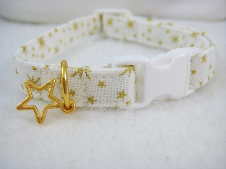 Cat Collar - White With Metallic Gold Stars and Starbursts With a Matte ...