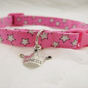 Cat Collar - Super Diva Pink and Silver Stars With a Silver Princess ...