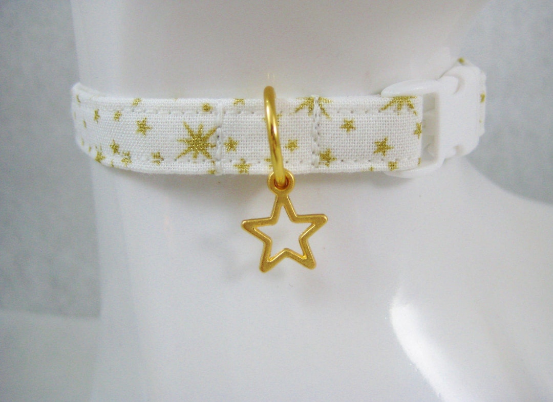 Cat Collar - White With Metallic Gold Stars and Starbursts With a Matte ...