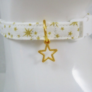 Cat Collar - White With Metallic Gold Stars and Starbursts With a Matte ...
