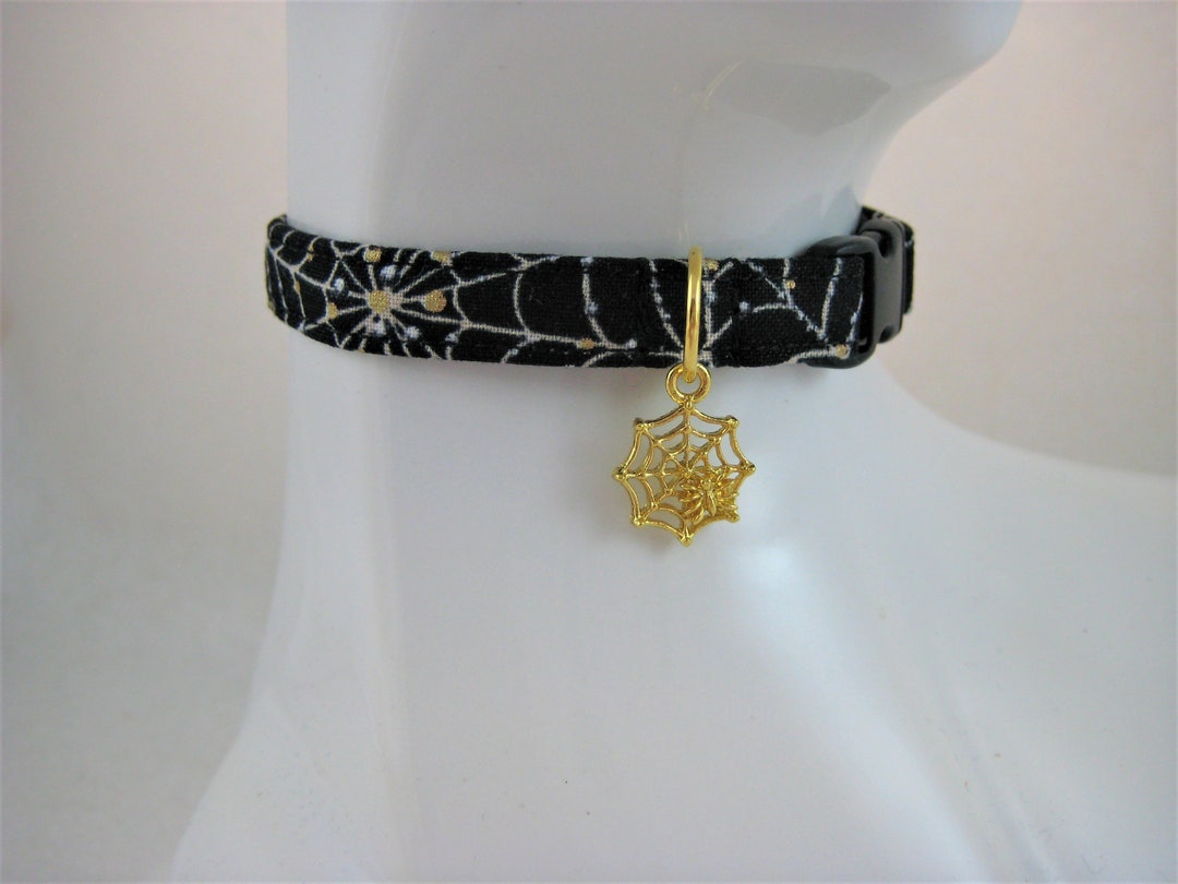 Cat Collar - Spooky Black Metallic Spider Webs With Bright Gold or ...
