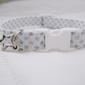 Cat Collar - White and Silver Metallic Stars With a Silver Star Charm ...