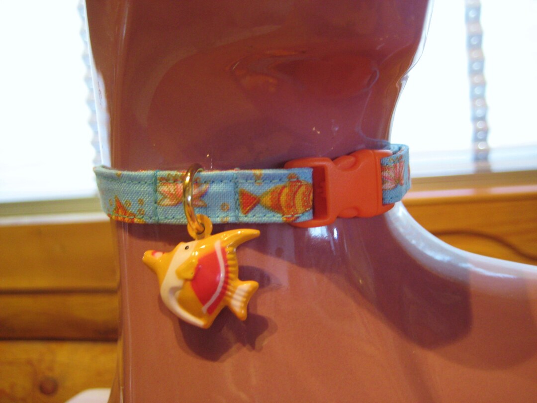 Cat Collar - Aqua, Gold, Orange Angel Fish With Angel Fish Bell ...