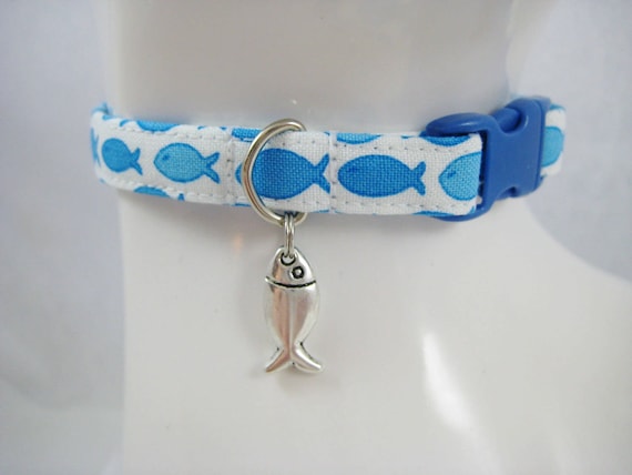 Cat Collar Blue Fish or Blue Fish Line With Silver Fish - Etsy
