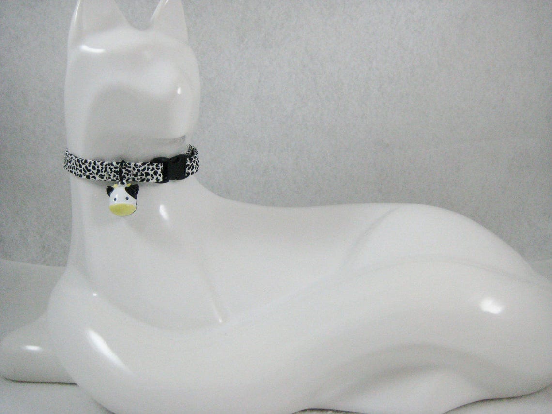 Cat Collar Black and White Cow Print With Cow Bell - Etsy